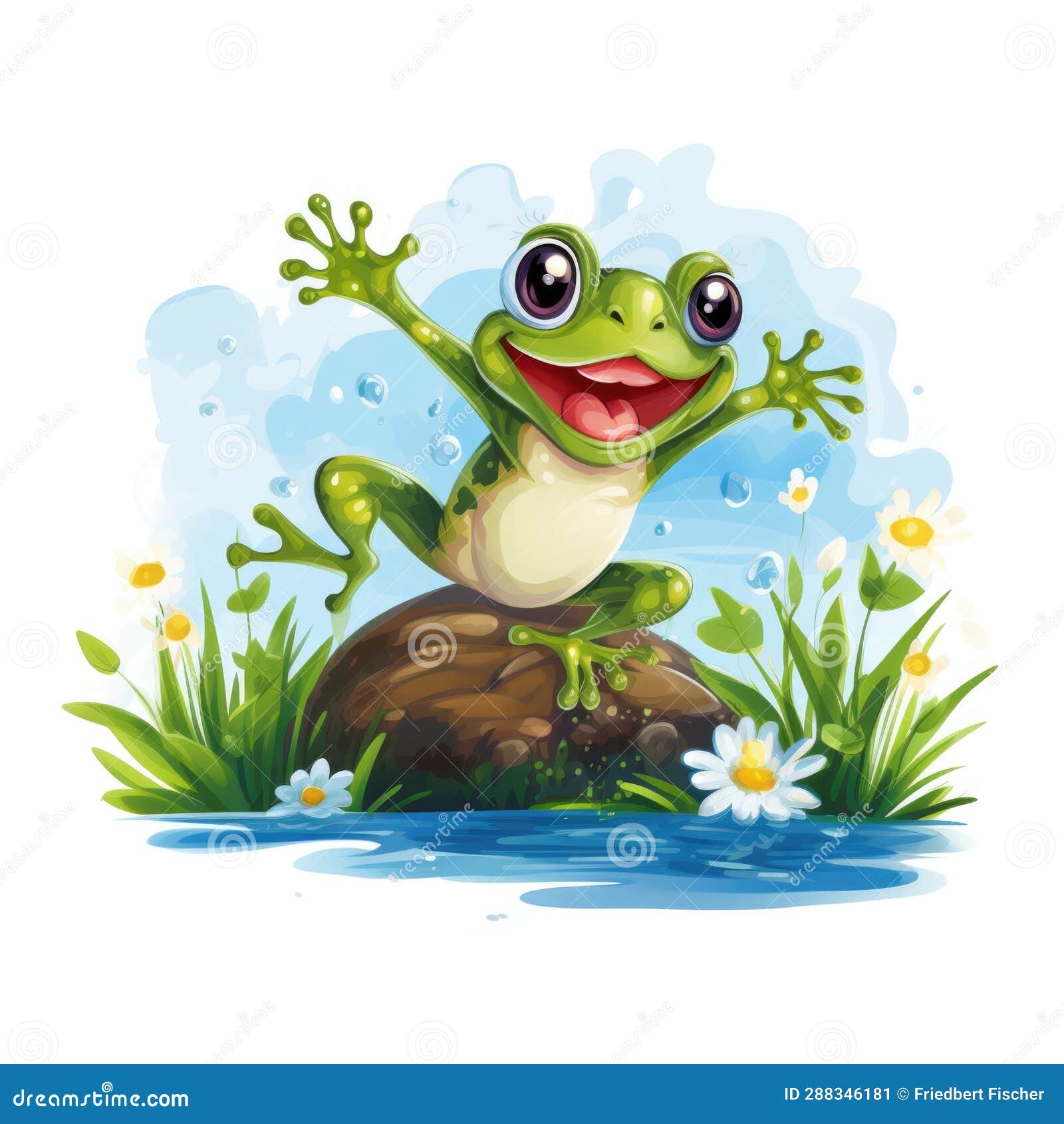 A Frog Jumping Over a Rock in the Water. Stock Illustration ...