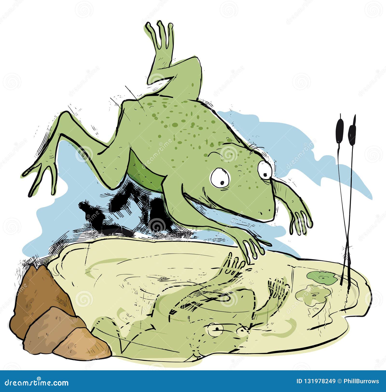 Frog Jumping Into Pond Cartoon