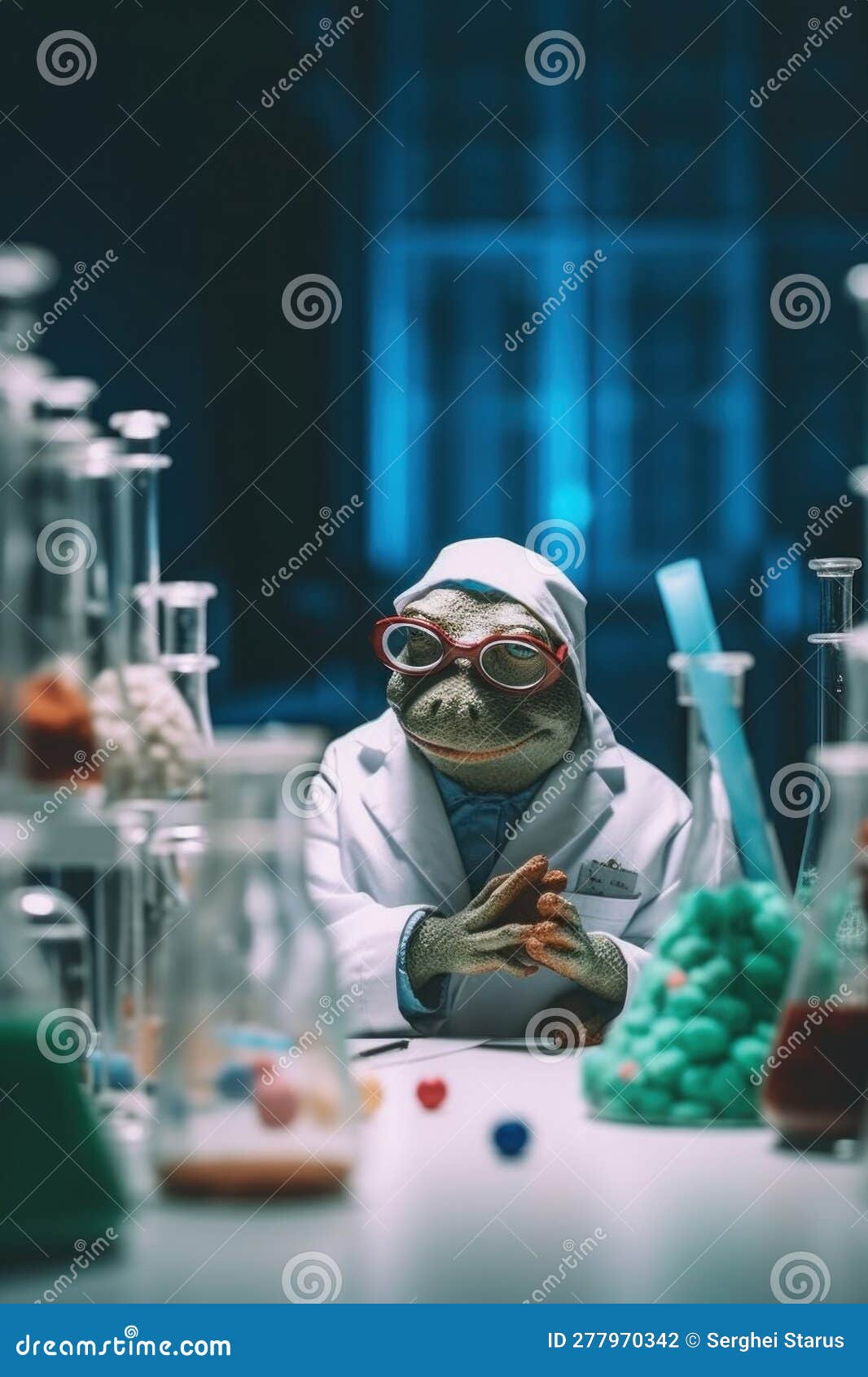 A Frog in a Lab Coat and Goggles Sitting at a Table. Generative AI ...