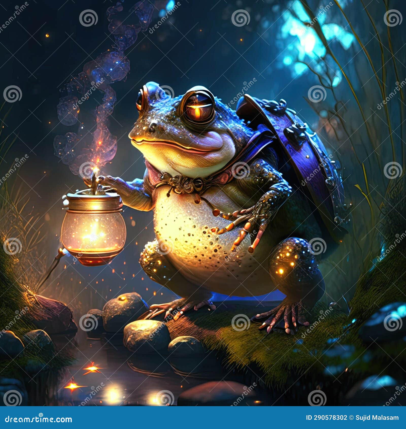Frog with a Lantern in His Hand. 3d Illustration. Generative AI Animal ...