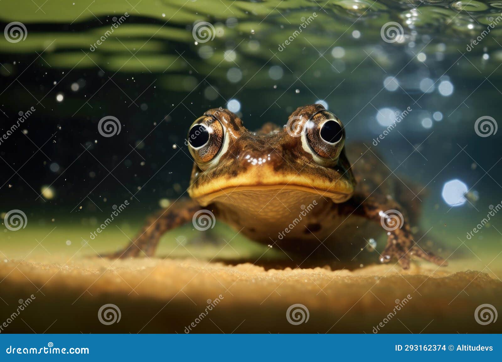 A Frog Leading Its Tadpoles in Water Stock Photo - Image of aquatic ...