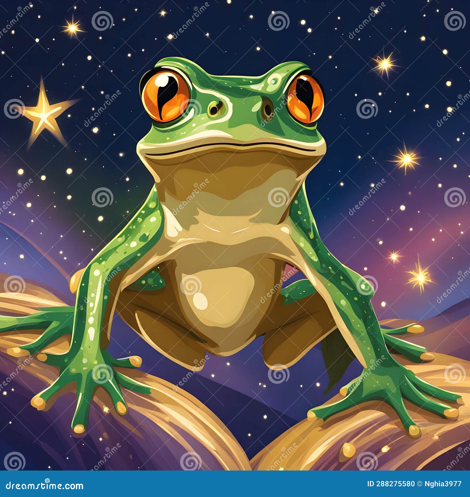 A Frog in the Background of Celestial Light and Twinkling Stars Stock ...