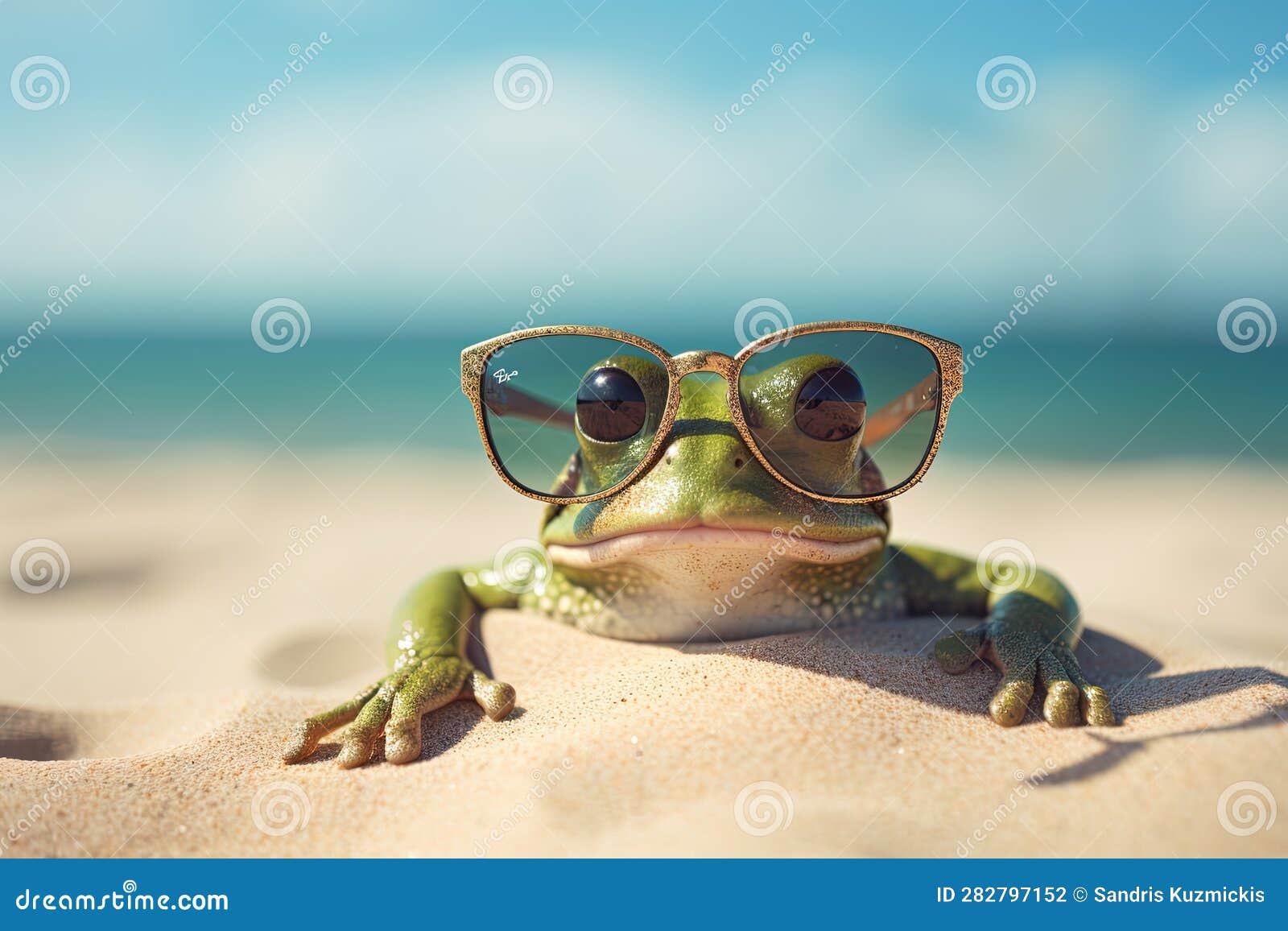 Frog Lying on a Sunny Beach. Generative AI Stock Illustration ...