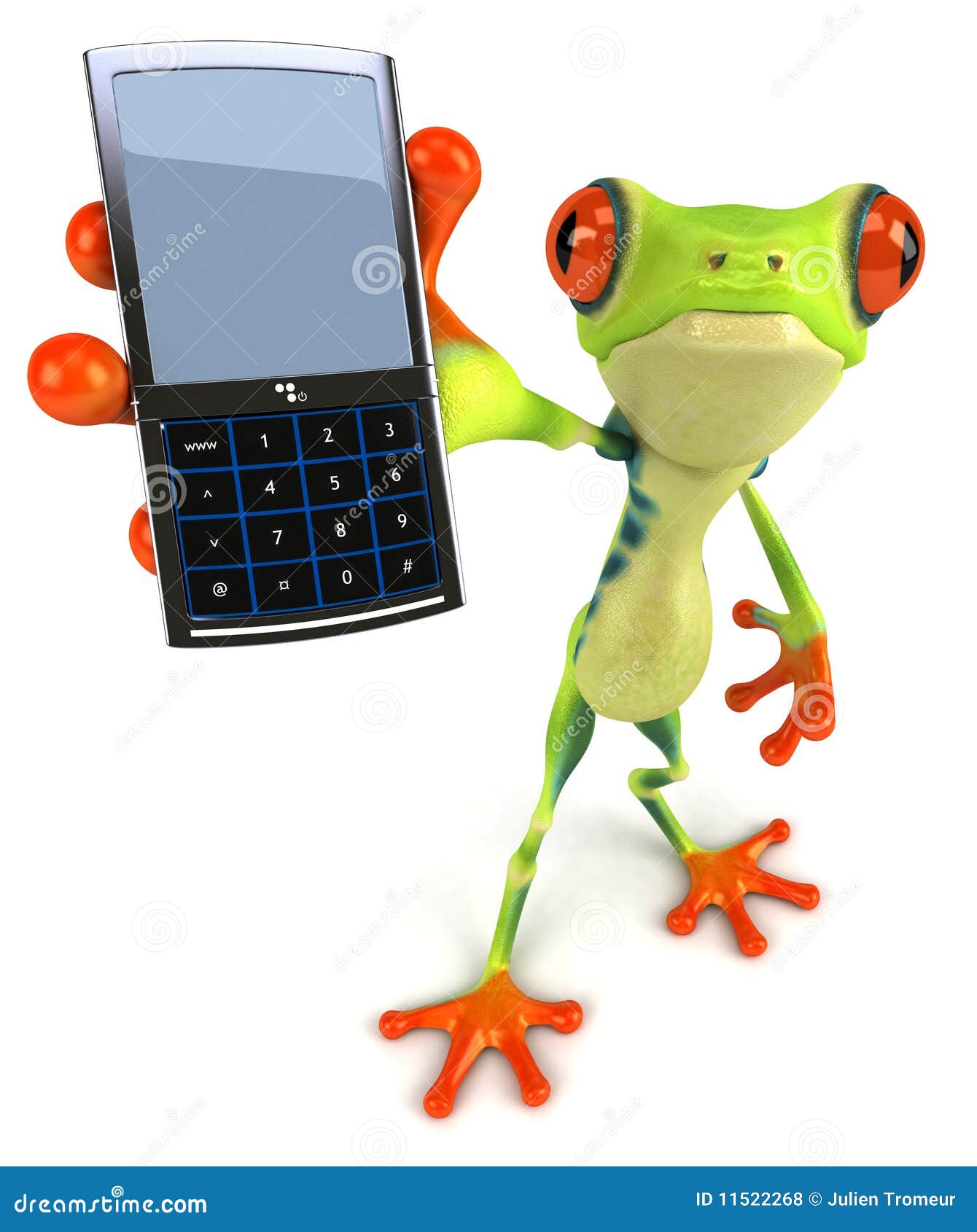 Frog with a mobile phone stock illustration. Illustration of closeup ...