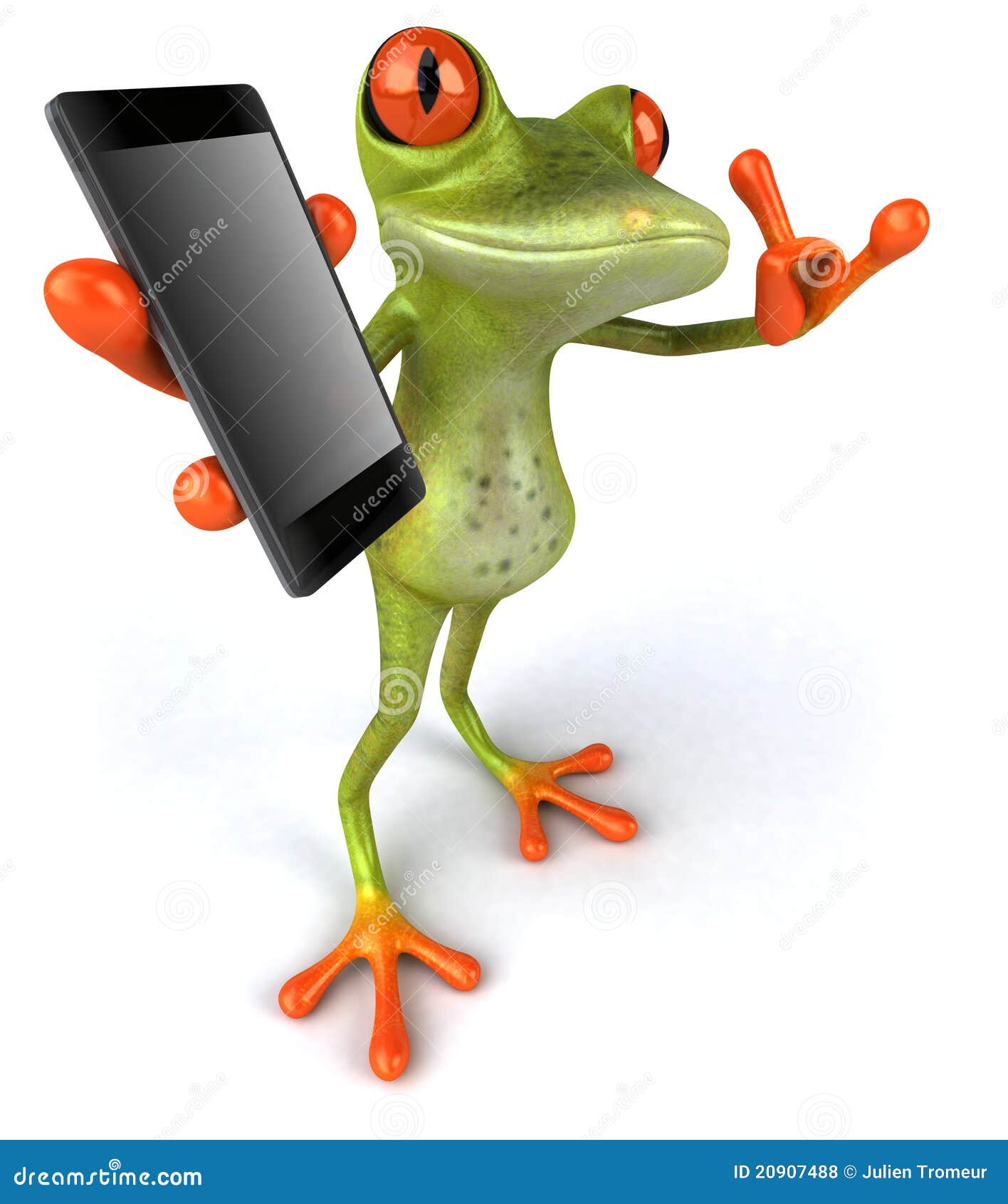 Frog with a mobile phone stock illustration. Illustration of ecosystem ...