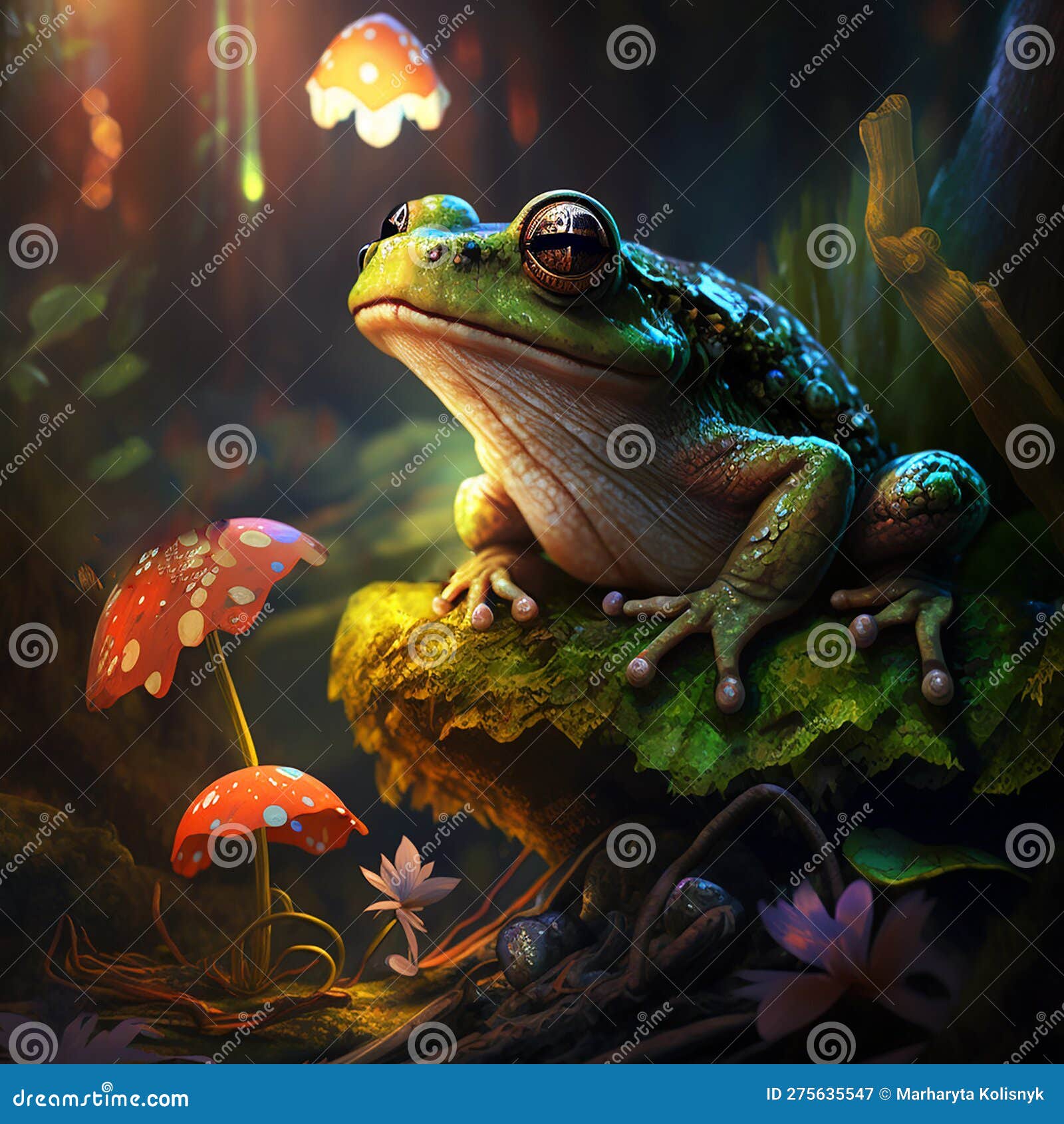 Frog and Mushrooms Magical Shining Magic 2 Stock Illustration ...