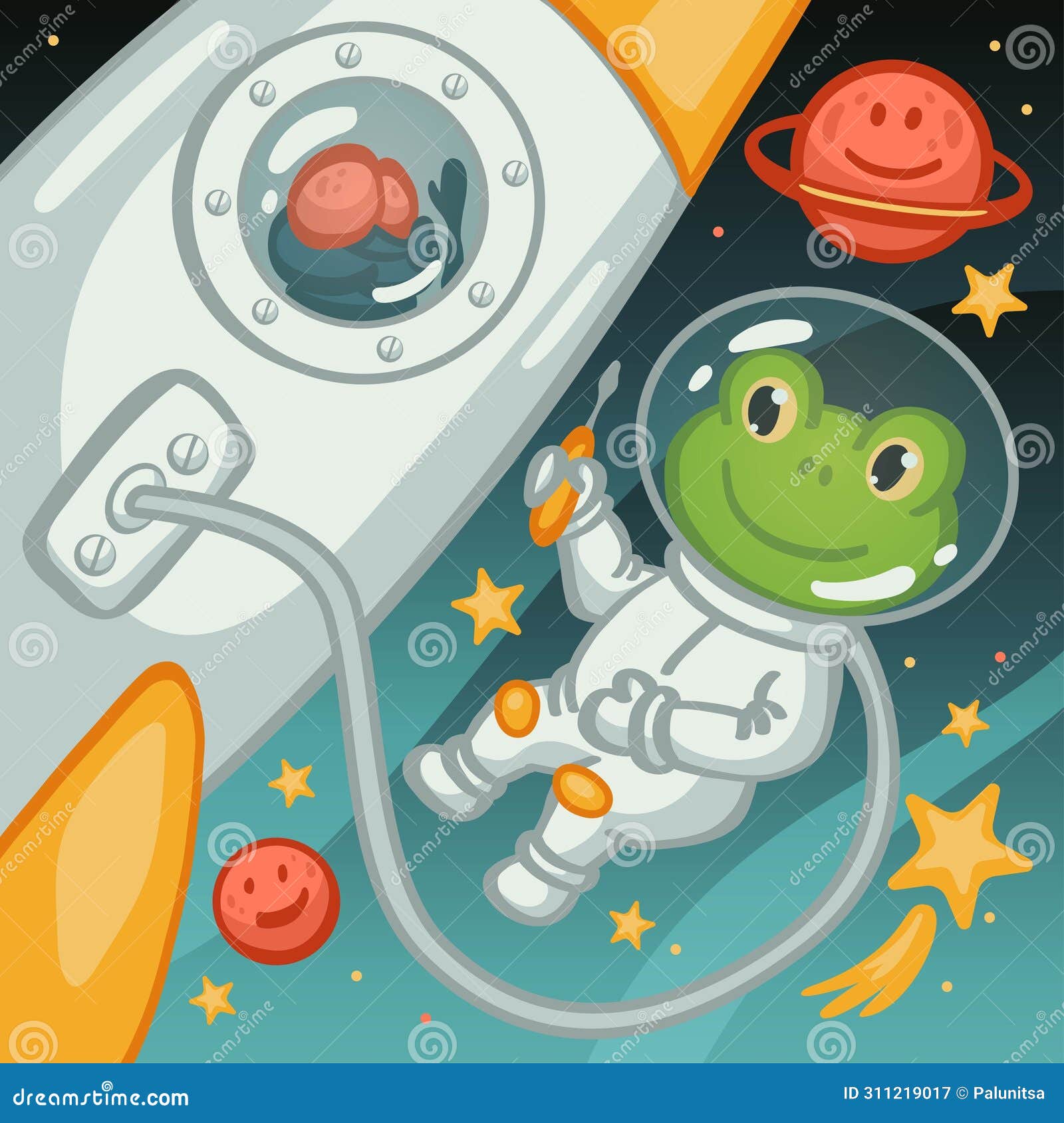 Frog in Outer Space Repairs a Rocket Stock Vector - Illustration of ...