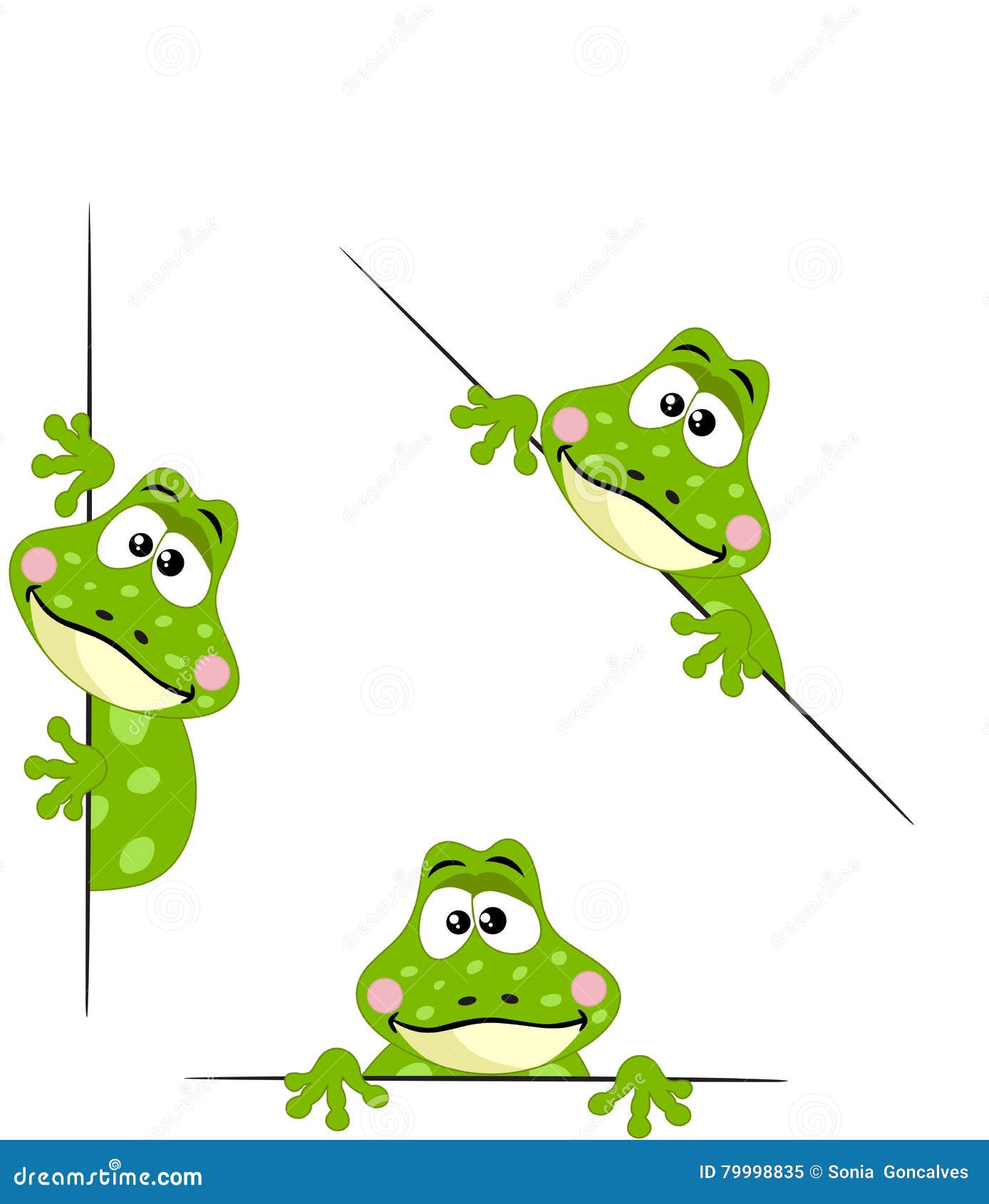 Frog Peeking from Behind in Various Positions Stock Vector ...