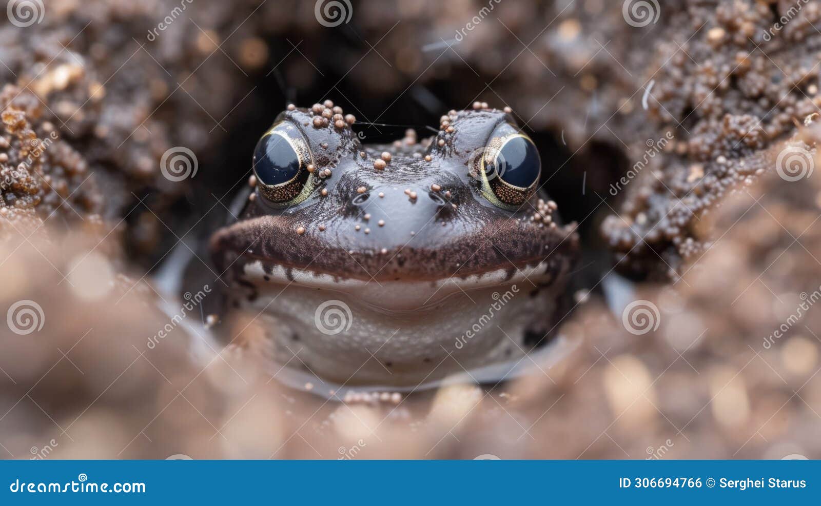 A Frog Peeking Out of a Hole in the Ground, AI Stock Photo - Image of ...