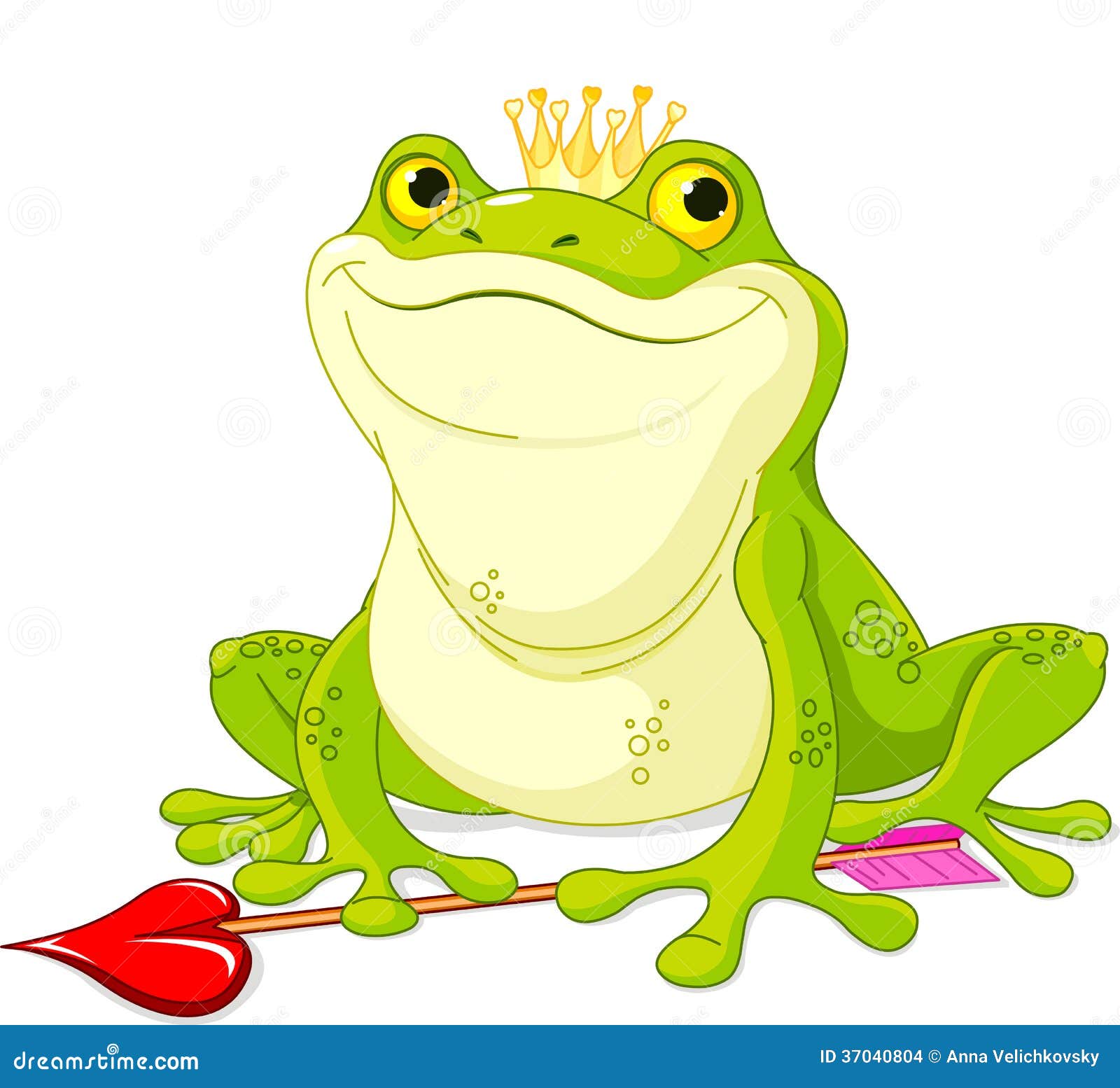 Frog Prince With Gold Crown Cartoon Character Holding A Love Heart ...