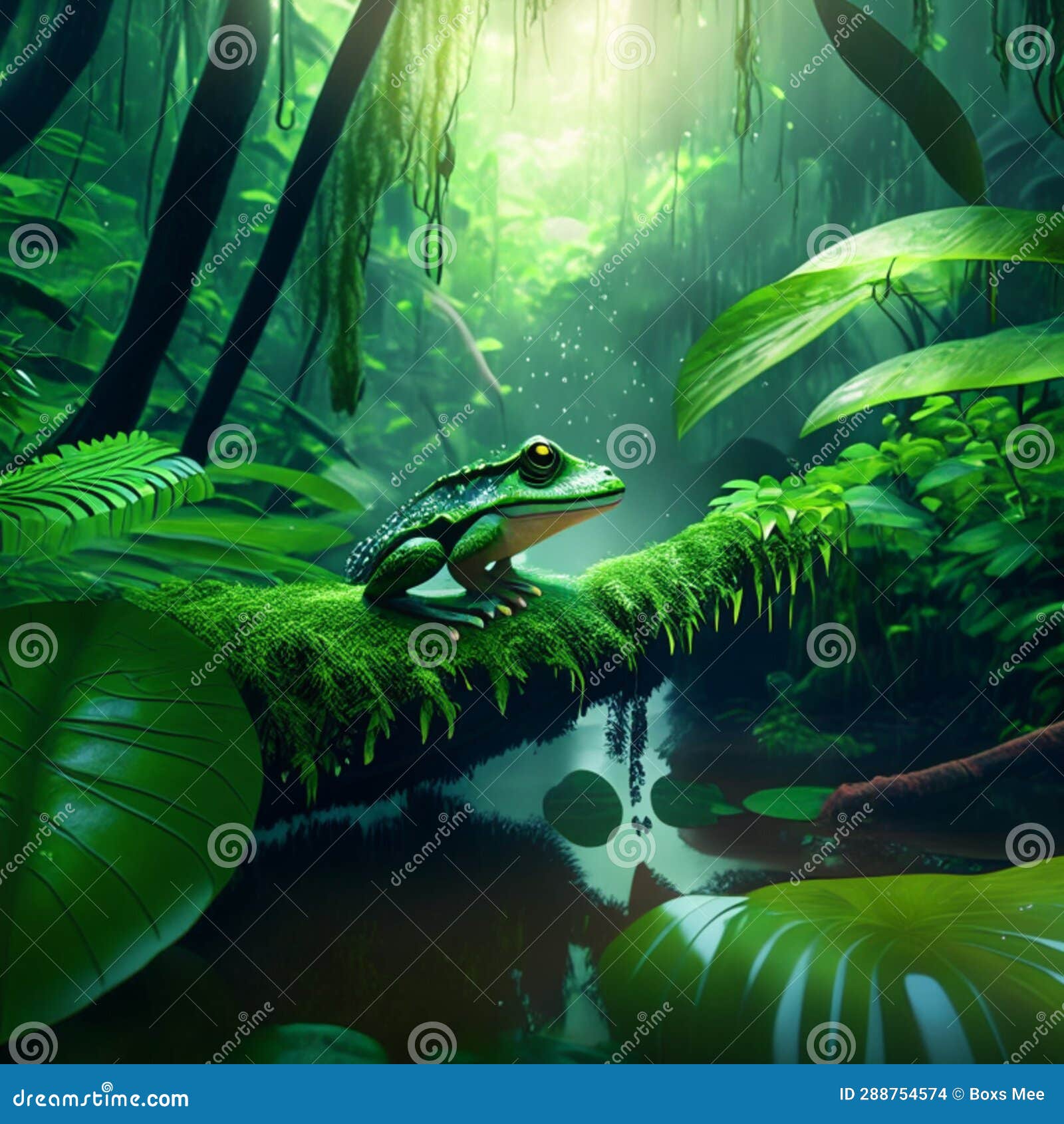 Frog in the Rainforest. 3d Rendering. Computer Digital Drawing Stock ...