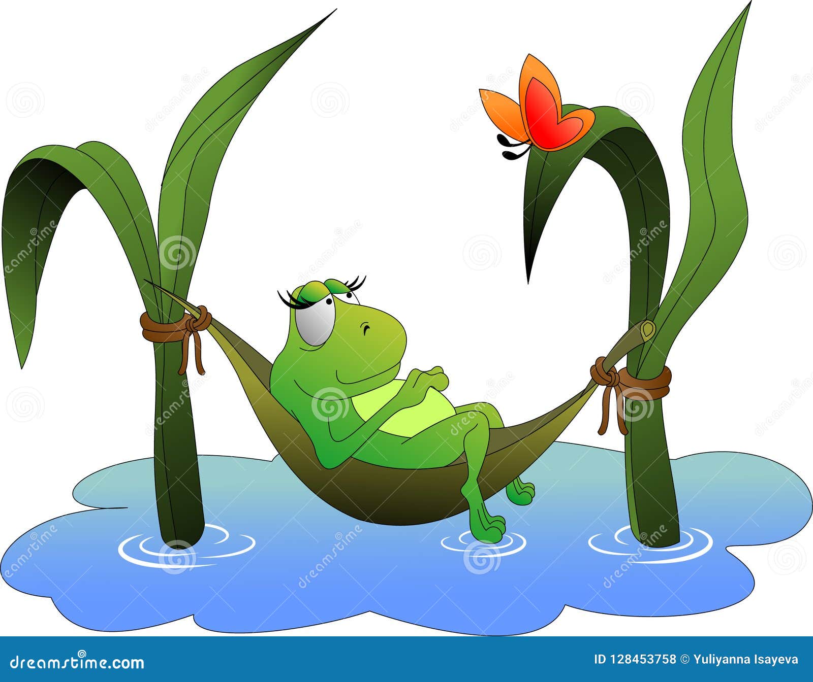 Frog Resting on a Pond in a Hammock Stock Vector - Illustration of ...