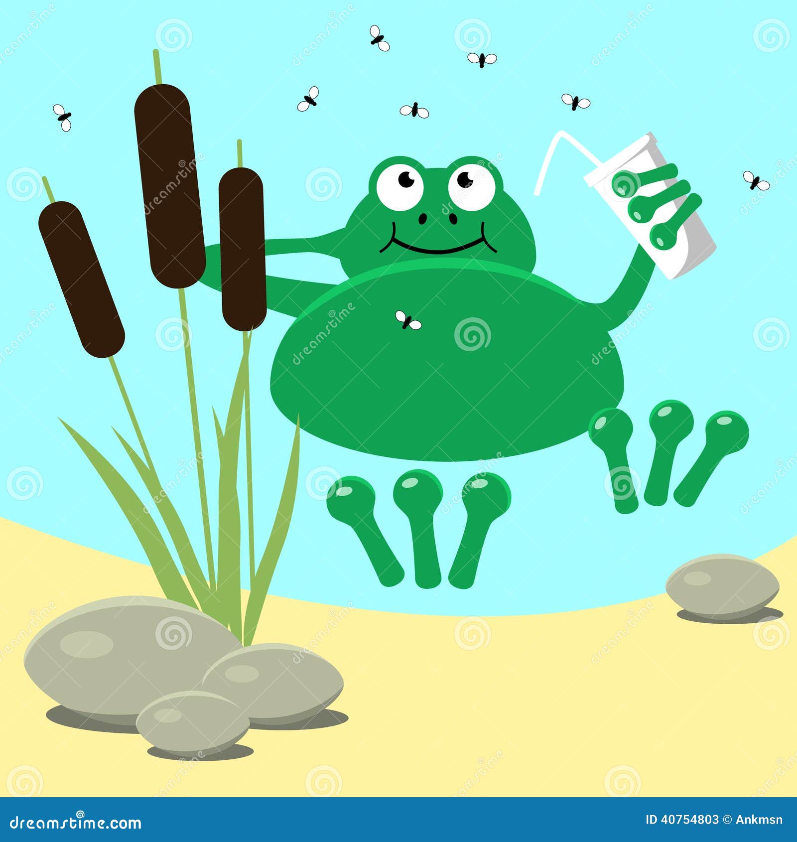 Frog Resting Swamp Reeds and Midge Stock Vector - Illustration of frog ...