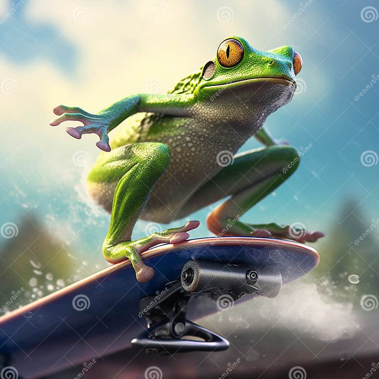 Frog Riding on Skateboard. Created Using Ai Generative. Stock ...