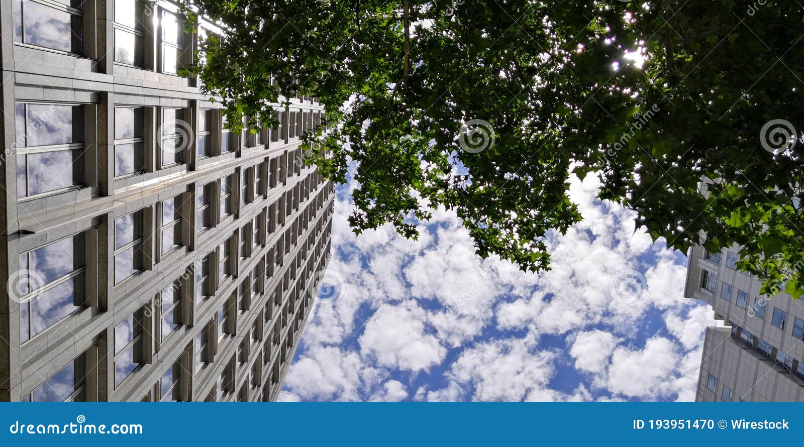 Frog`s Eye View of the Facade of a Modern Building Against a Cloudy Sky ...