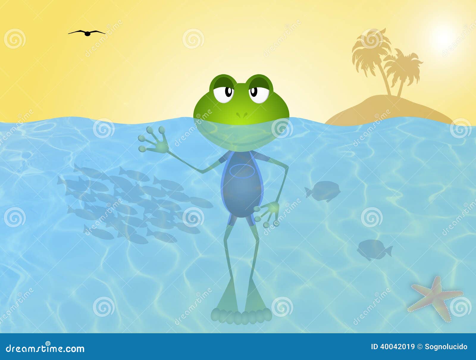 Frog in the sea stock illustration. Illustration of sunlight - 40042019