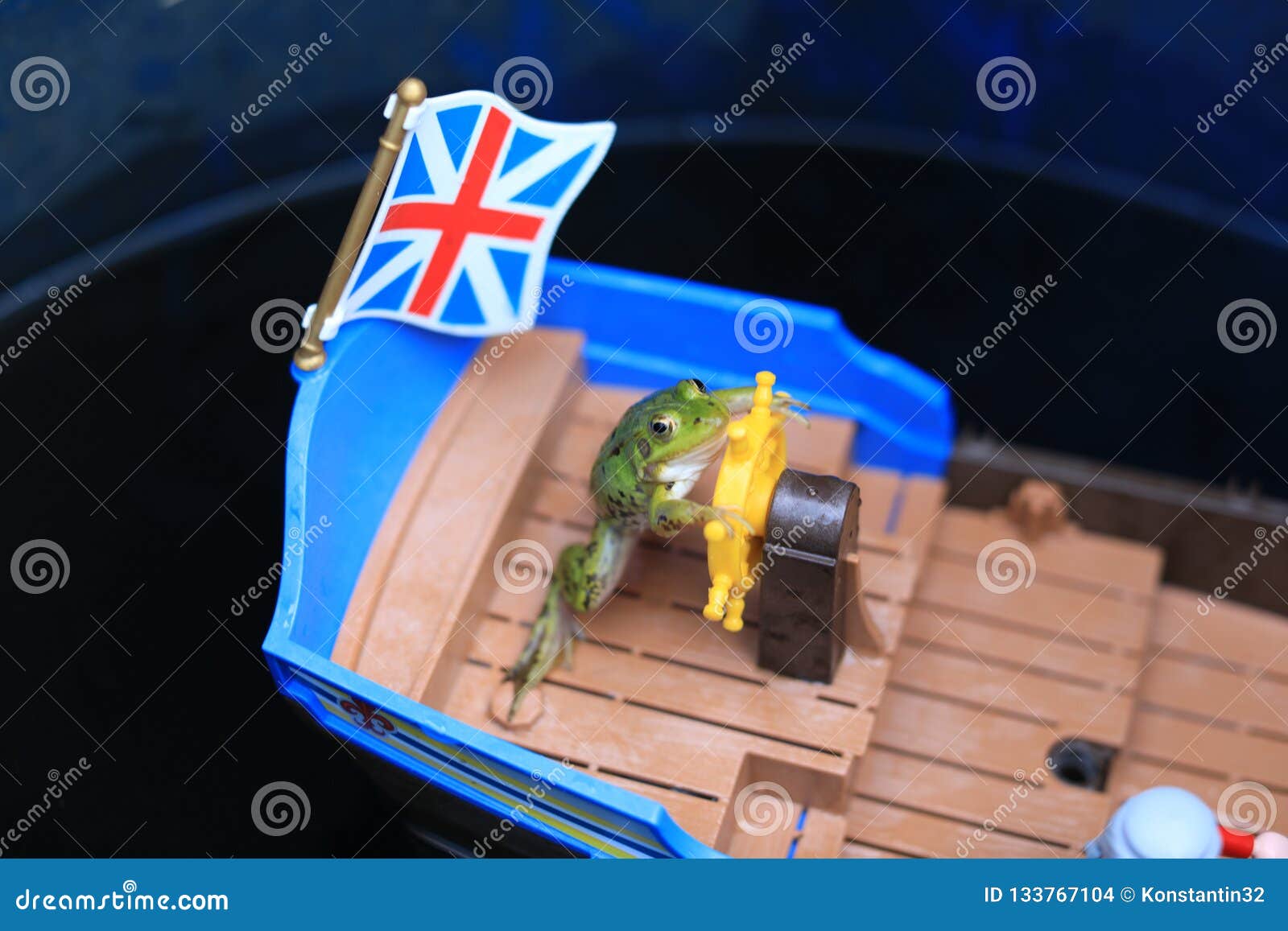 Frog at ship with UK flag stock photo. Image of england - 133767104