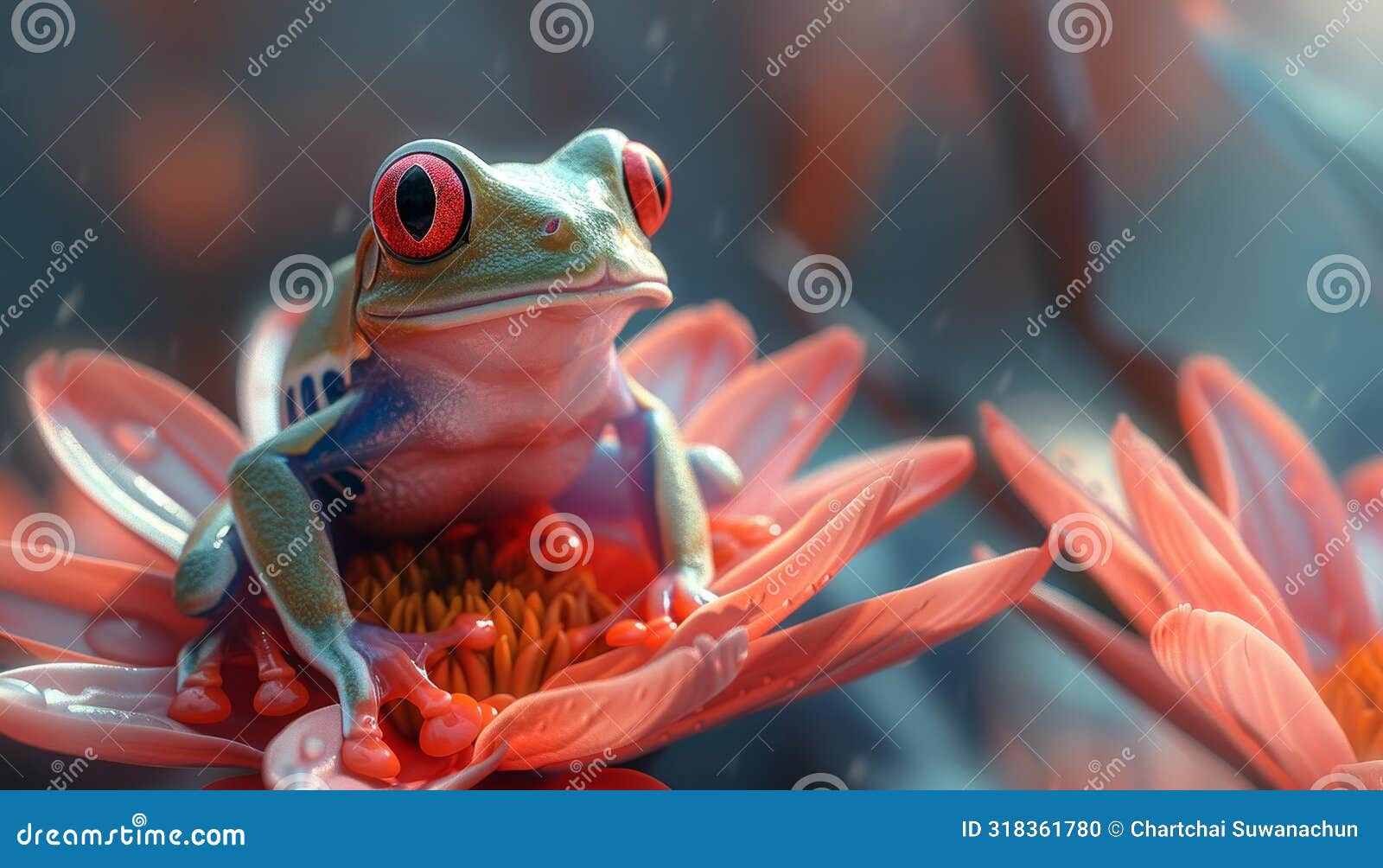 A Frog is Sitting on a Flower with Red Petals by AI Generated Image ...