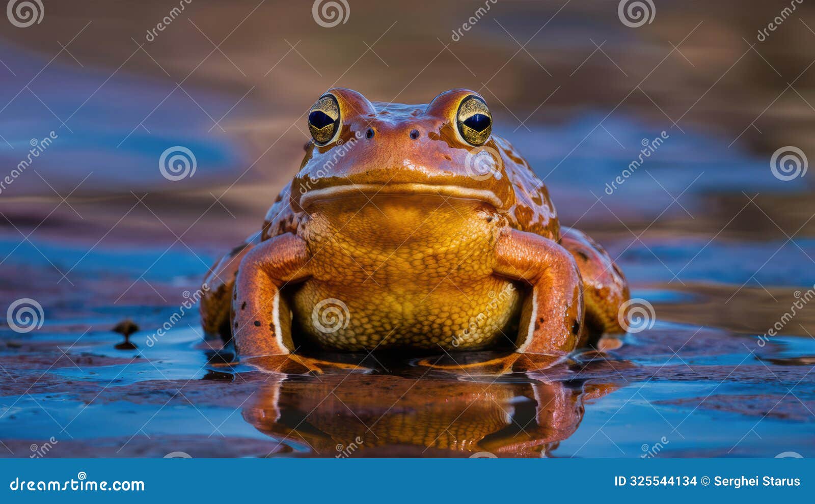 A Frog Sitting in a Puddle of Water with Its Eyes Open, AI Stock Photo ...
