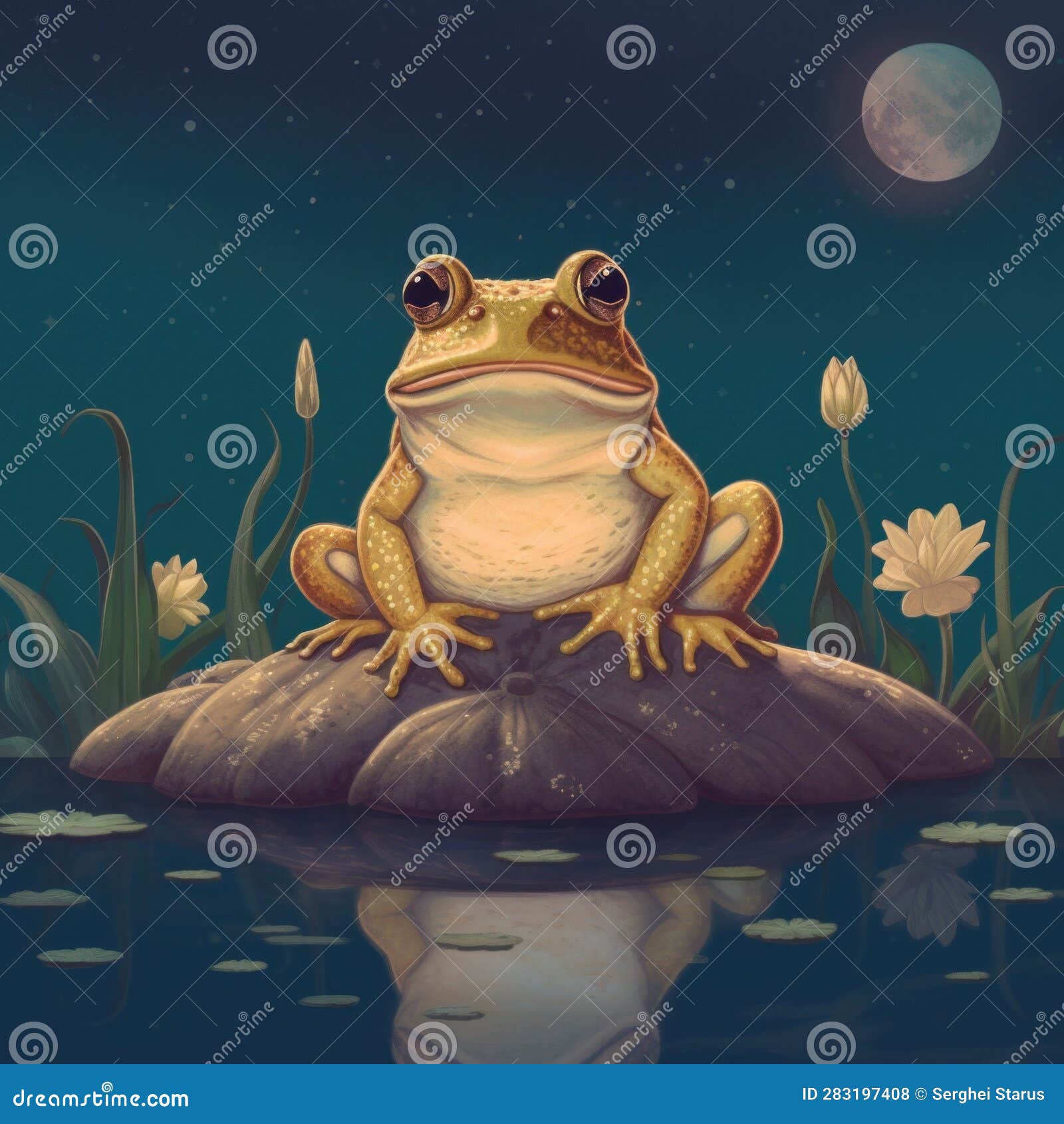 A Frog is Sitting on a Rock in the Water. Generative AI Image. Stock ...
