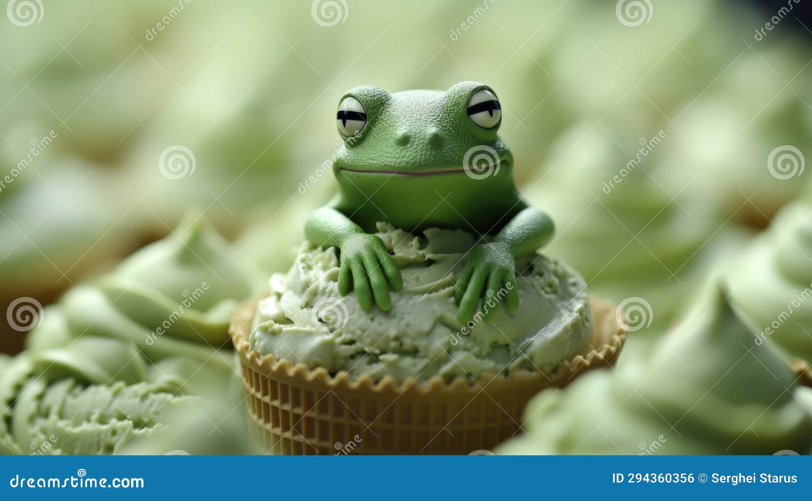 A Frog Sitting on Top of a Green Ice Cream, AI Stock Photo - Image of ...