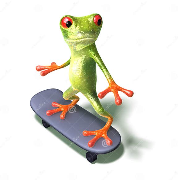 Frog on a skateboard stock illustration. Illustration of skateboarding ...