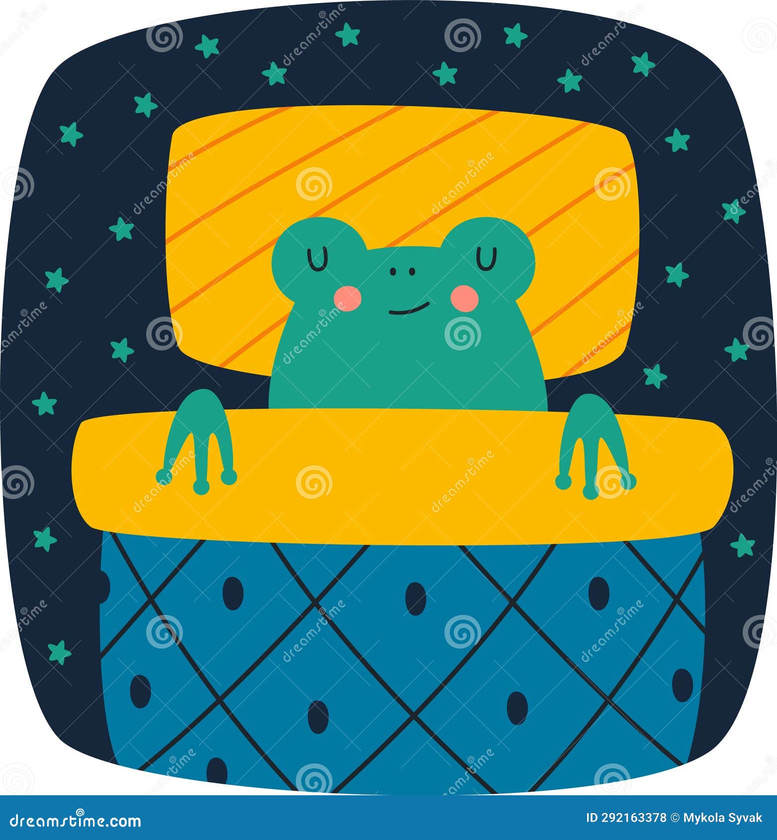 Frog Sleeping in Bed stock vector. Illustration of childhood - 292163378