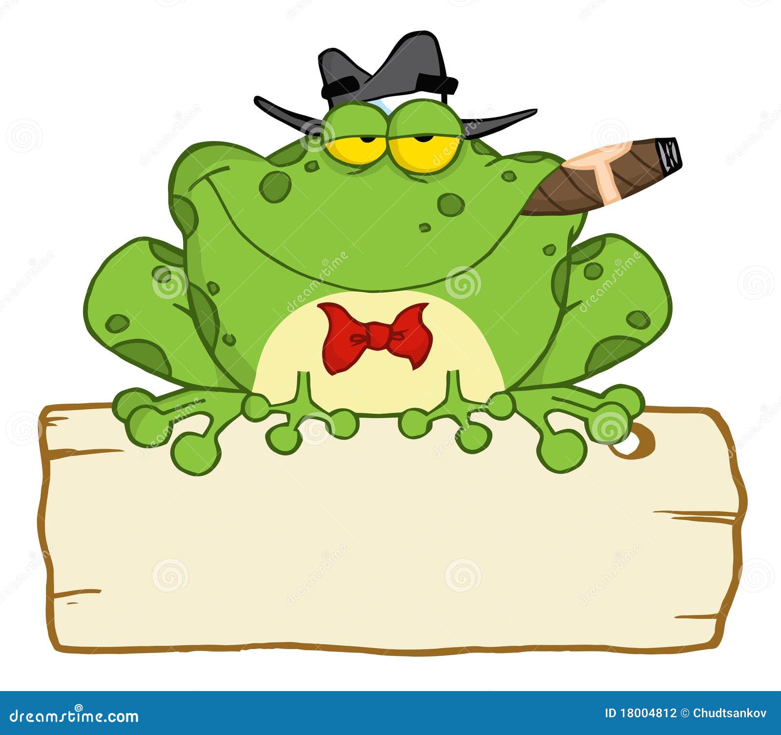 Frog Smoking A Cigar On A Wood Sigh Stock Photography - Image: 18004812
