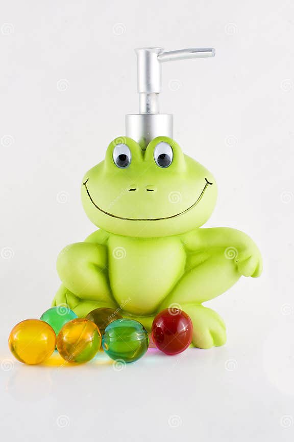 Frog Soap Dispenser and Bath Pearls Stock Photo - Image of health ...