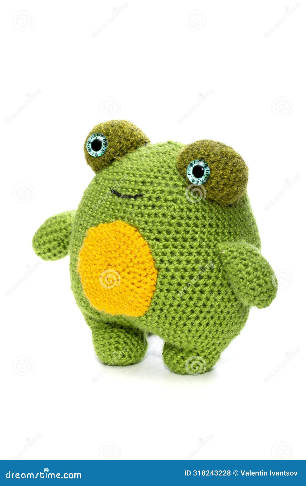 The Frog is a Soft Knitted Wool Toy Made of Wool on a White Background ...