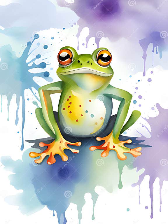Frog with a Splash of Watercolor, Ai Generated Stock Illustration ...