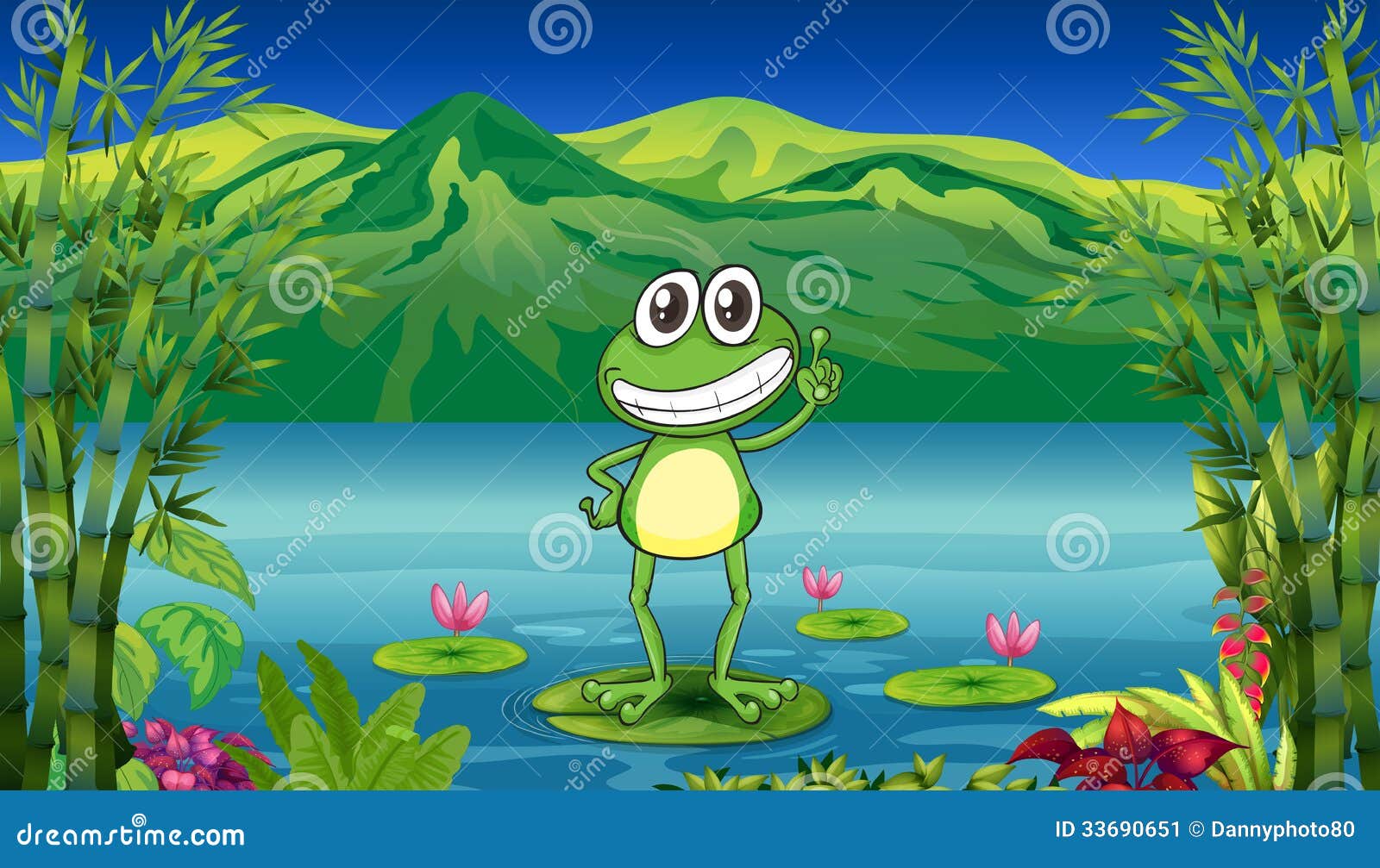 A Frog Standing Above a Water Lily Stock Illustration - Illustration of ...