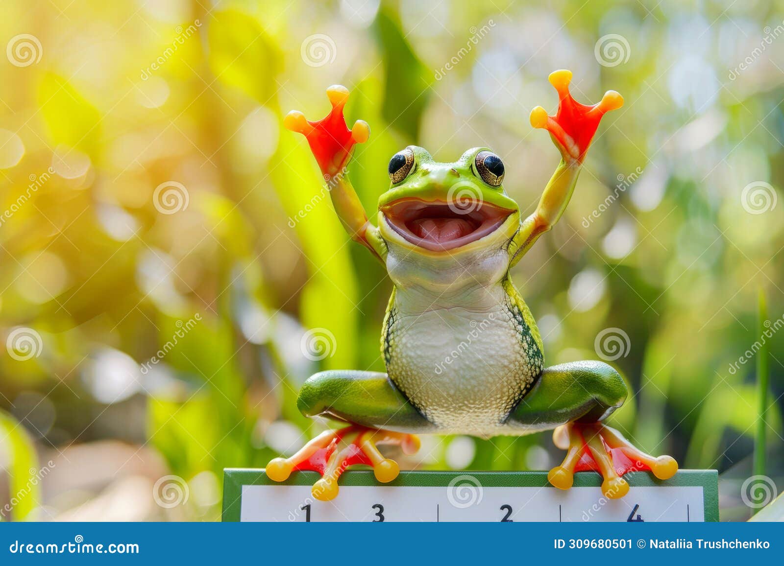 A Frog is Standing on a Green Sign that Has Numbers 1 through 3 on it ...