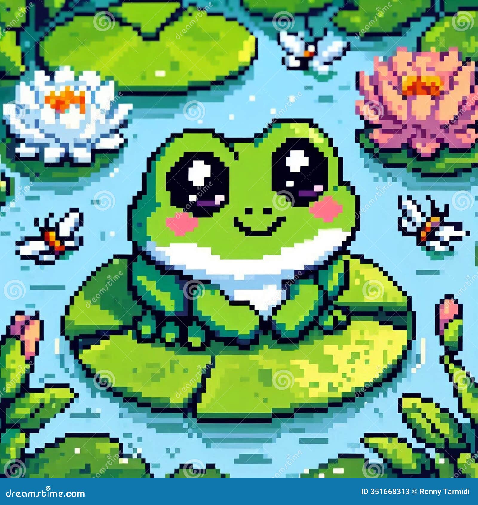 Frog Standing on a Leaf, Pixel Art Stock Illustration - Illustration of ...
