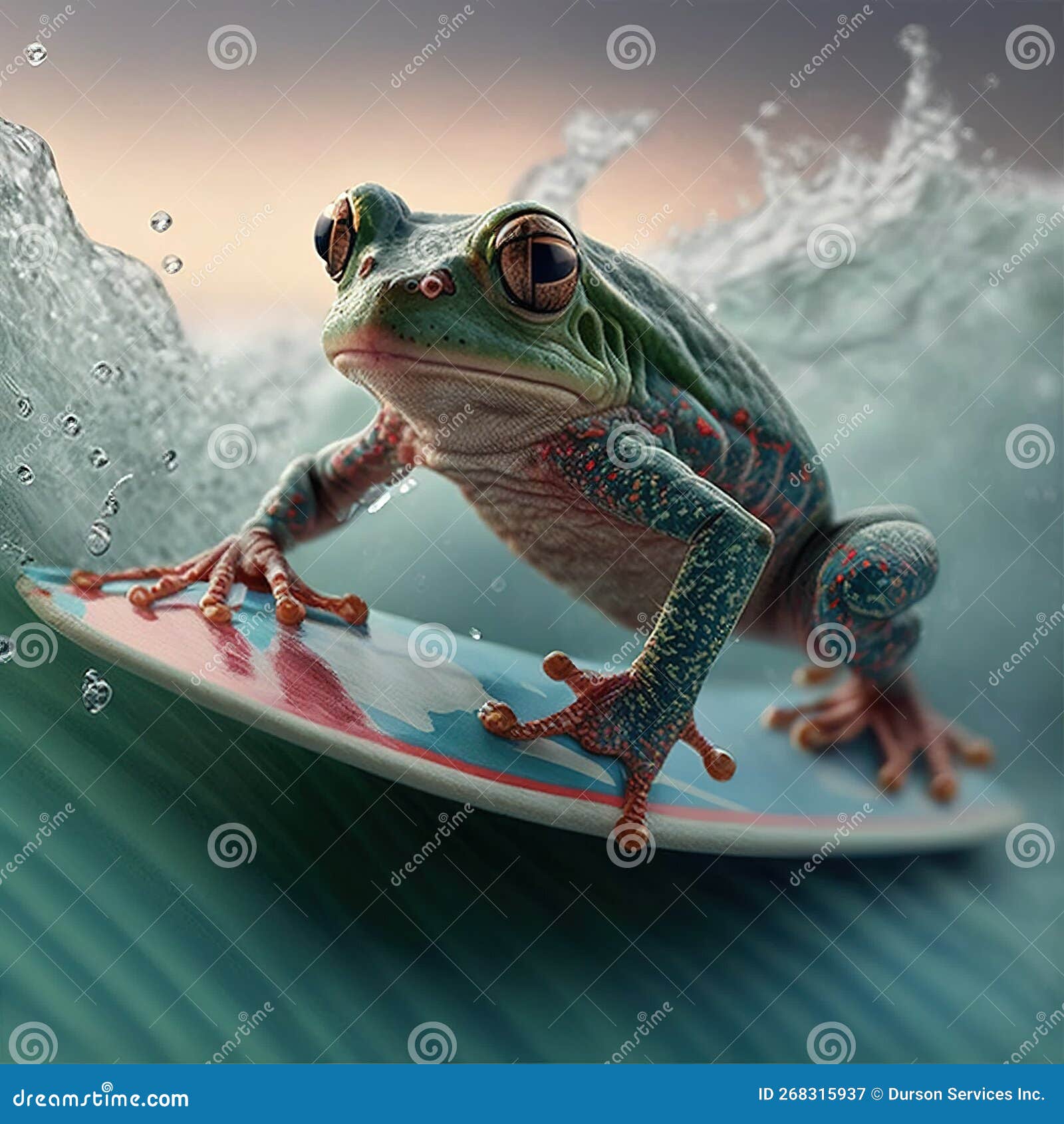 Frog Surfing a Wave on a Surfboard Stock Illustration - Illustration of ...