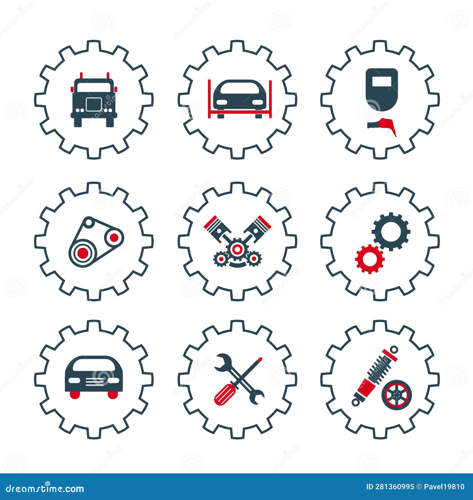 A Set of Vector Icons and Logos with Car Parts, Engines and Other ...