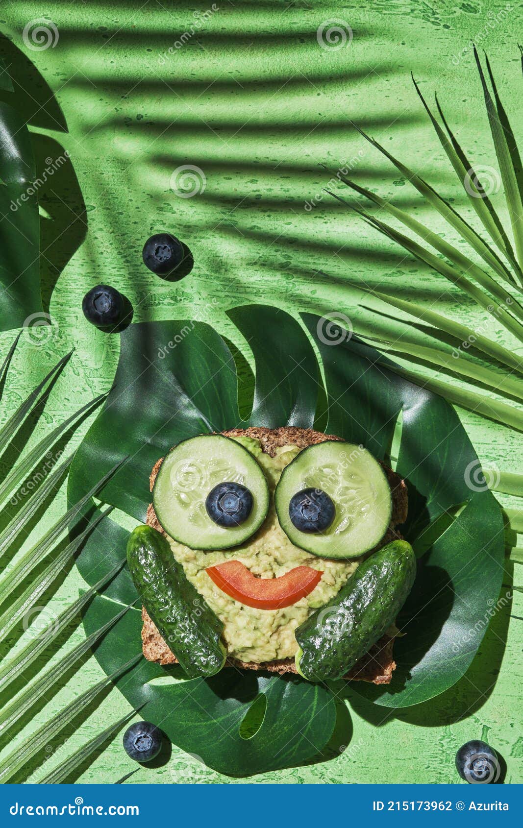 Frog Toast with Avocado stock photo. Image of blueberry - 215173962