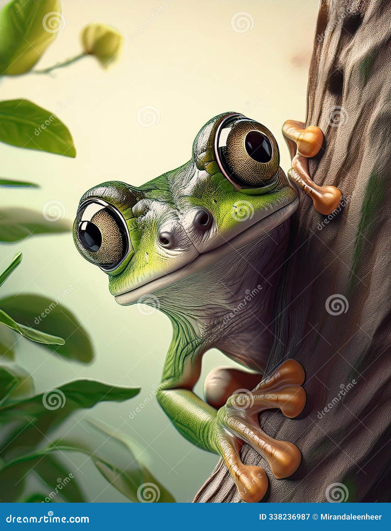Frog in a tree cartoon stock image. Image of animal - 338236987