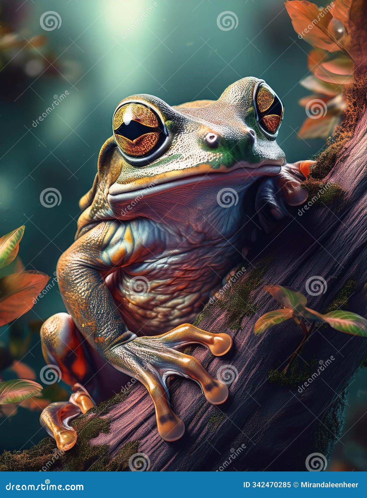 Frog in tree cartoon stock image. Image of frog, cartoon - 342470285