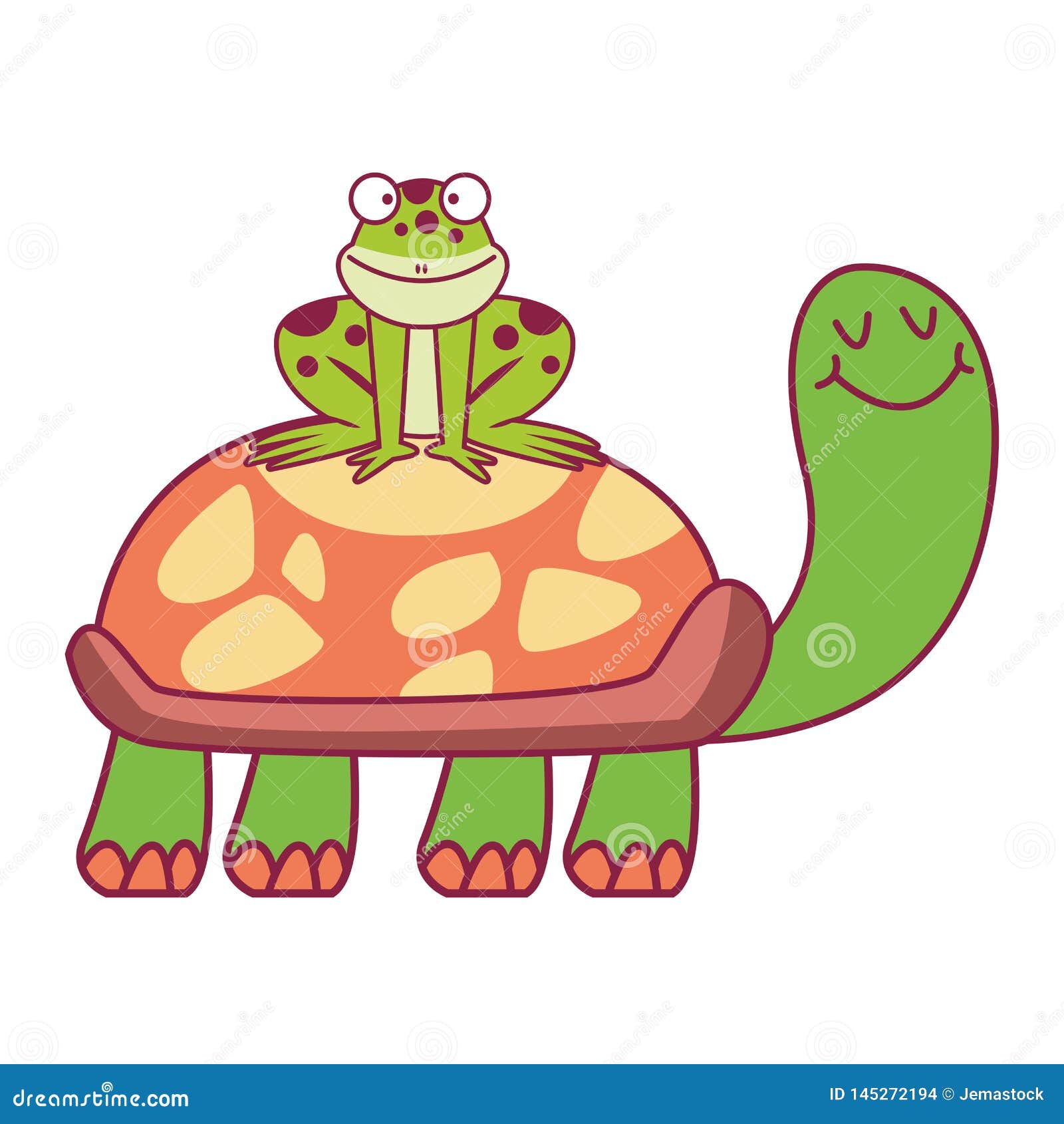 Frog on turtle cartoons stock vector. Illustration of character - 145272194