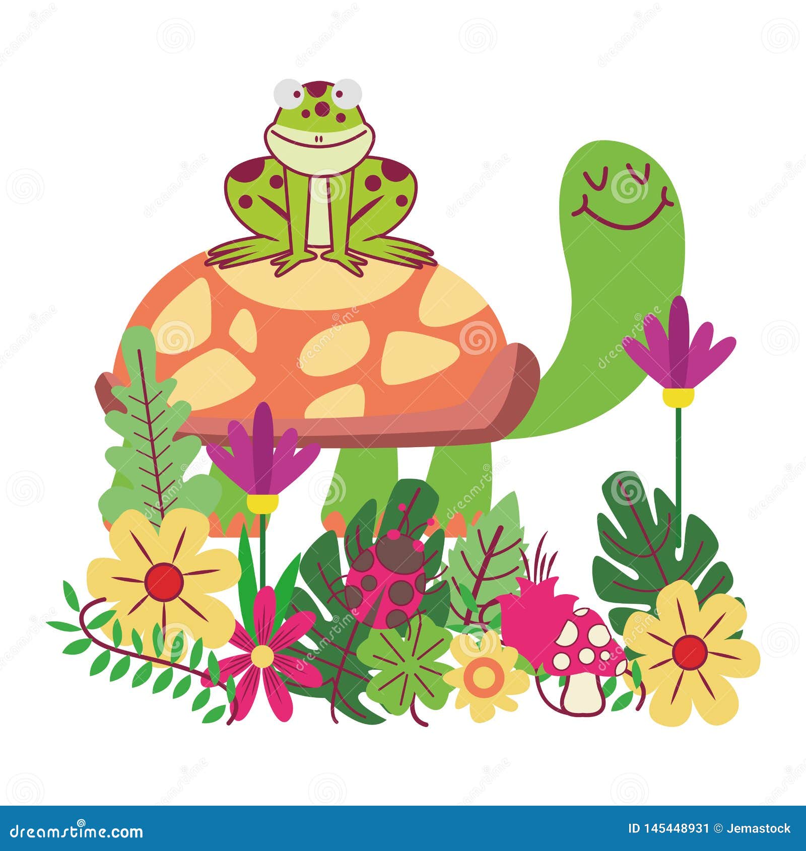 Frog on turtle cartoons stock vector. Illustration of cartoon - 145448931