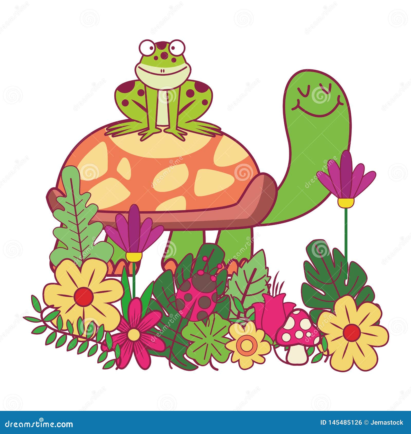 Frog on turtle cartoons stock vector. Illustration of leapfrog - 145485126
