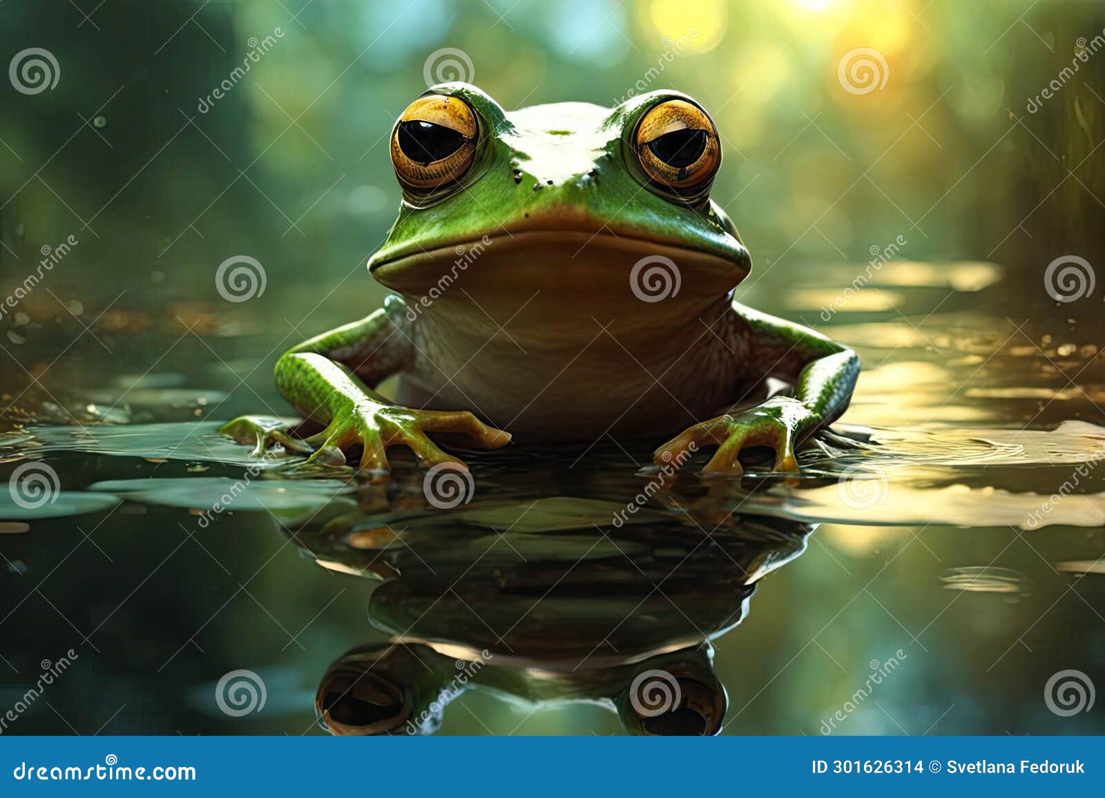 A Frog in the Water in a Swamp. Stock Illustration - Illustration of ...