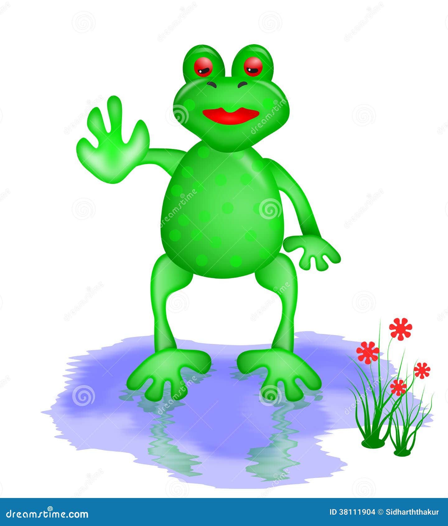Frog Waving from a Rain Puddle Stock Illustration - Illustration of ...