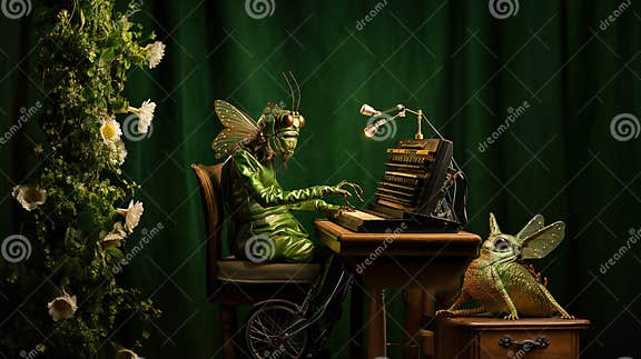 Frog at Work: a Frog Typing Away on a Computer Stock Illustration ...