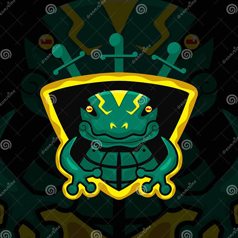 Green Frog with Shield and Swords Illustration. Creative, Animal, Cartoon and Mascot Style Stock ...