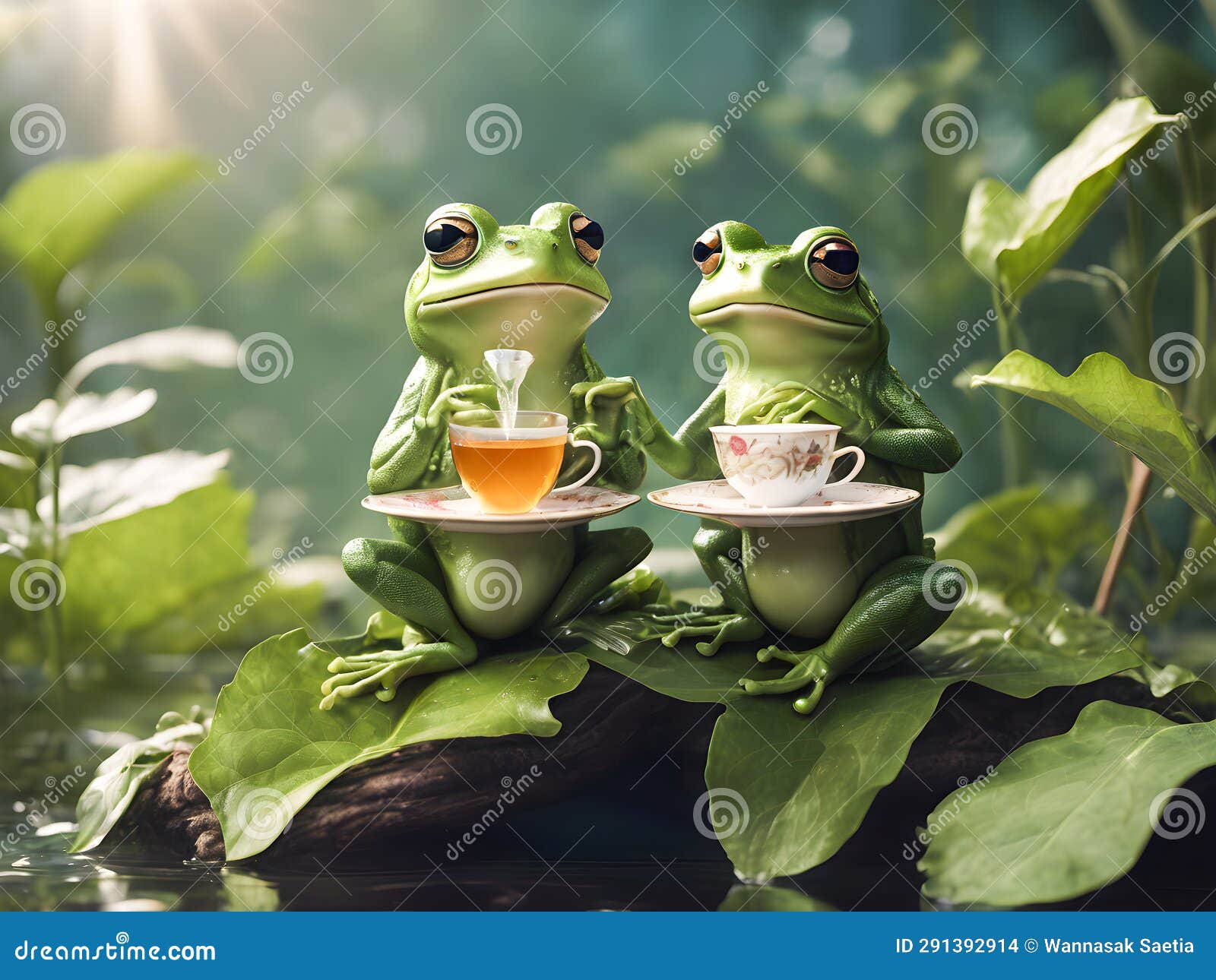 Frogs drinking tea stock illustration. Illustration of life - 291392914