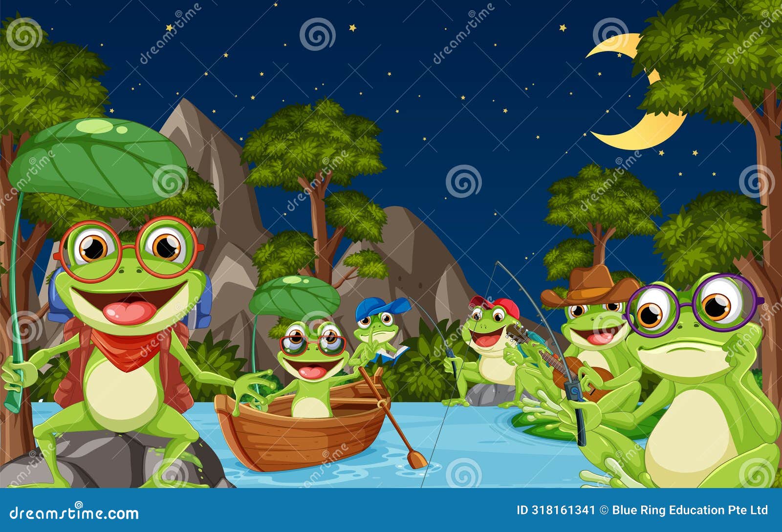 Frogs fishing together stock vector. Illustration of scenic - 318161341