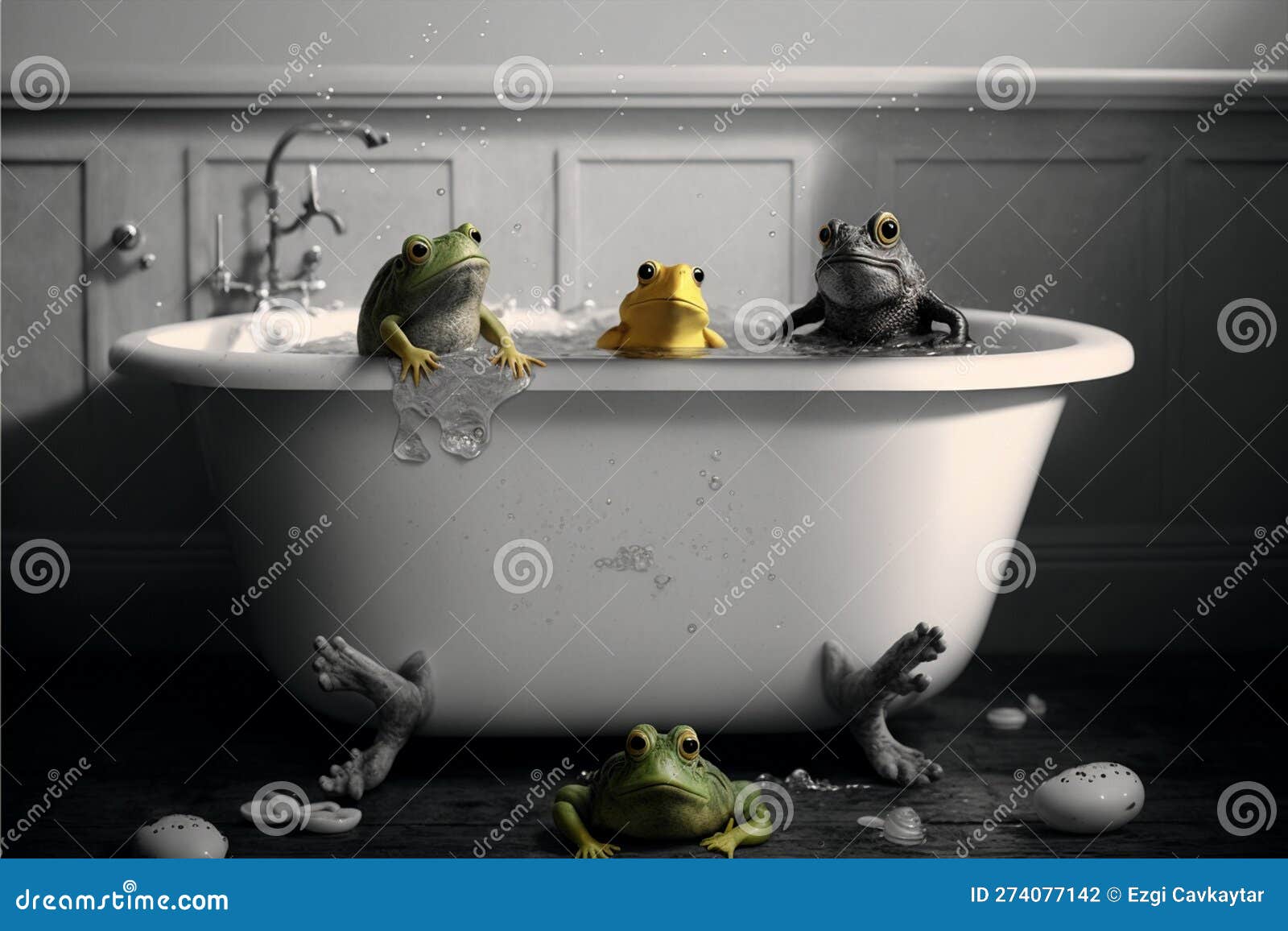 Frogs Having Fun in the Tub, Generative Ai Stock Illustration ...