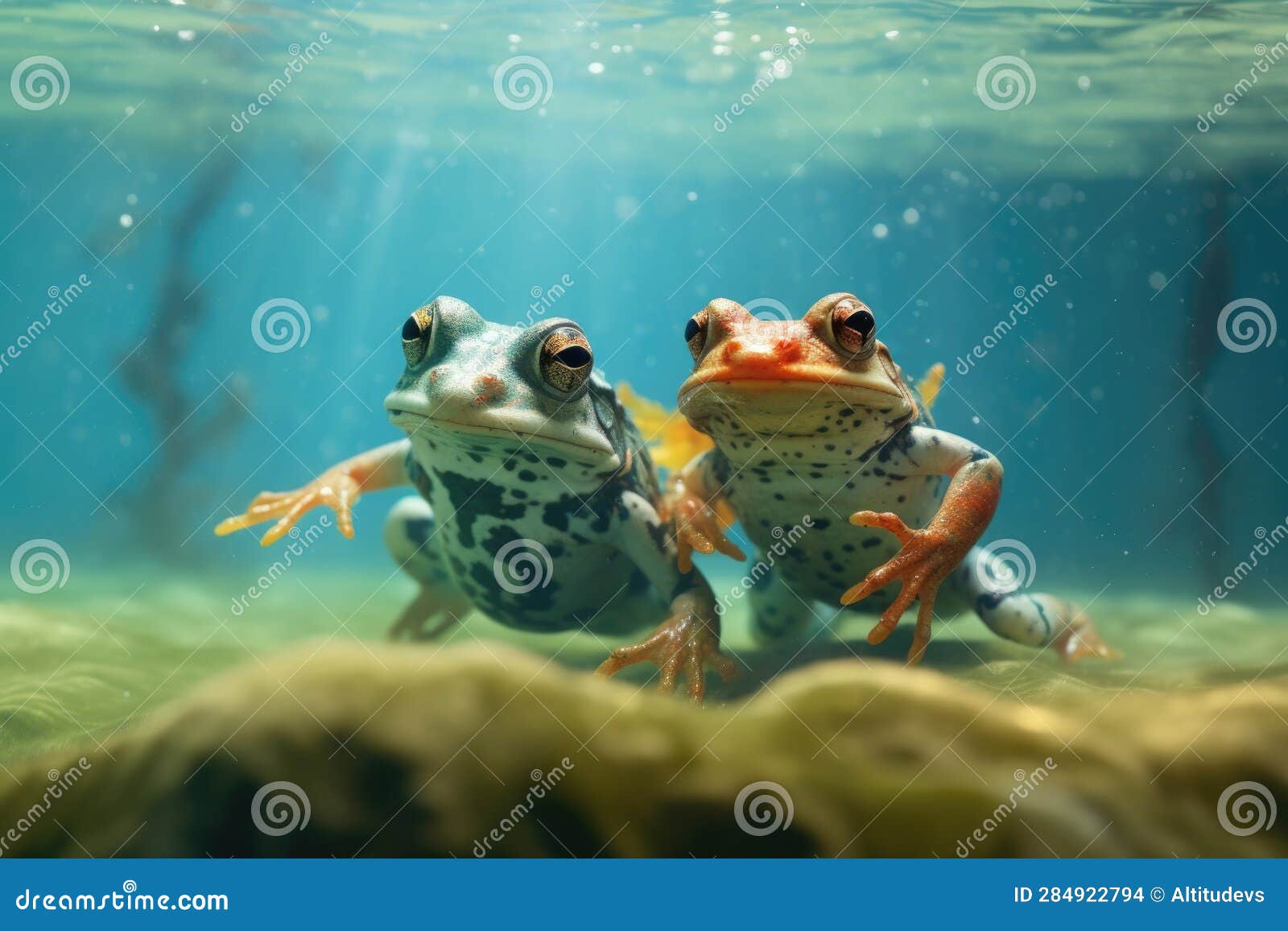 Frogs Holding Onto Each Other while Swimming Stock Illustration ...
